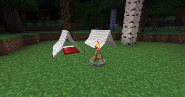 Camping Mod - Mod cắm trại với lều, túi ngủ, đèn, lửa trại trong Minecraft