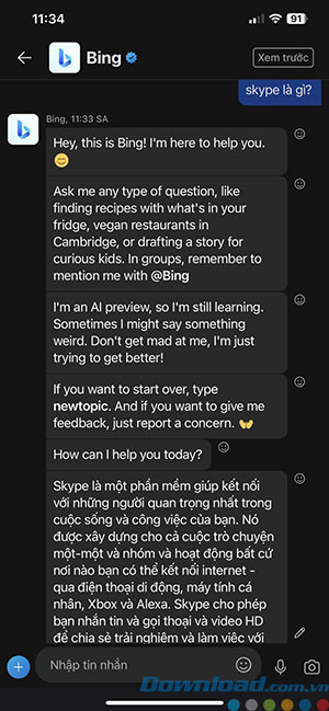 Hướng dẫn thêm Bing AI chatbot vào Skype - Download.com.vn