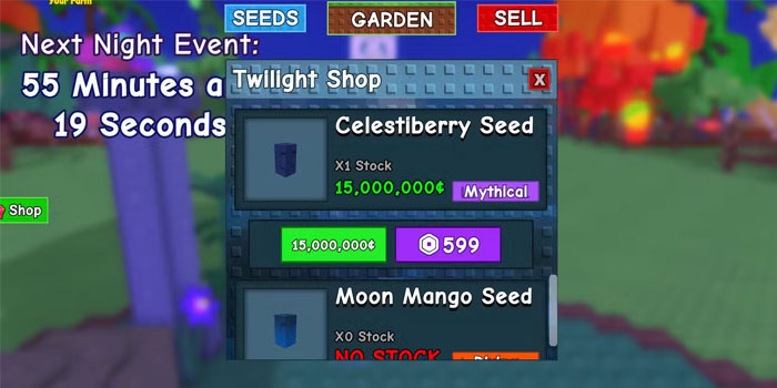 Cách lấy hạt giống Moon Mango và Celestiberry trong Grow A Garden